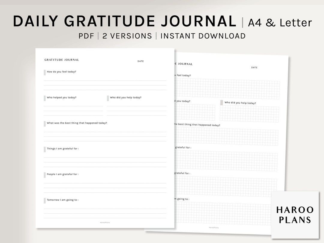 Gratitude Journal | A4, US Letter | Daily Planner Printable Inserts ...