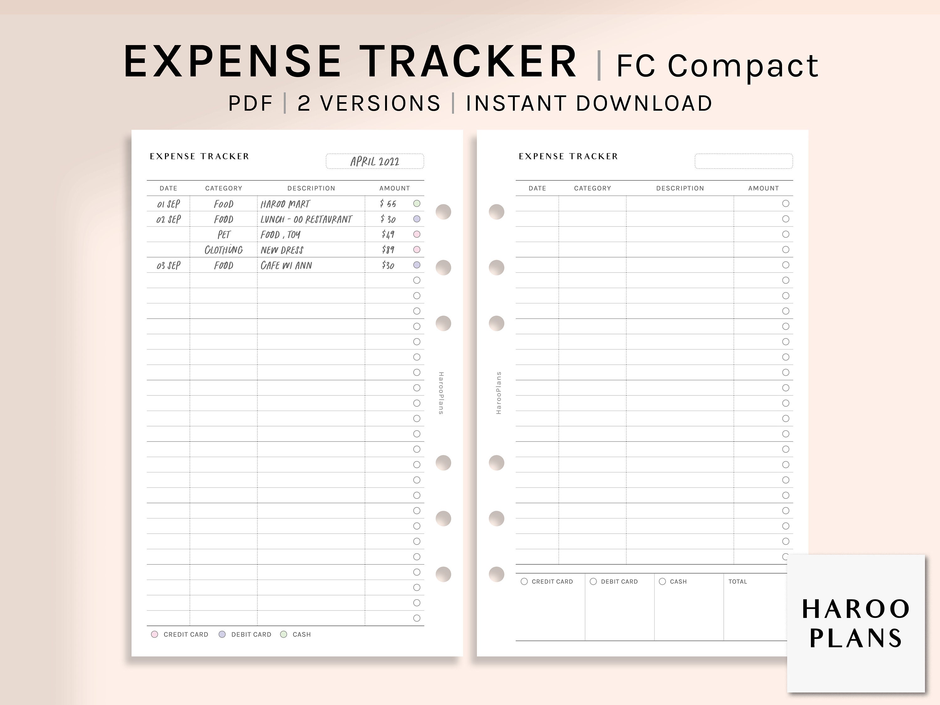 Expense Tracker FC Compact Size Printable Planner Inserts - Etsy
