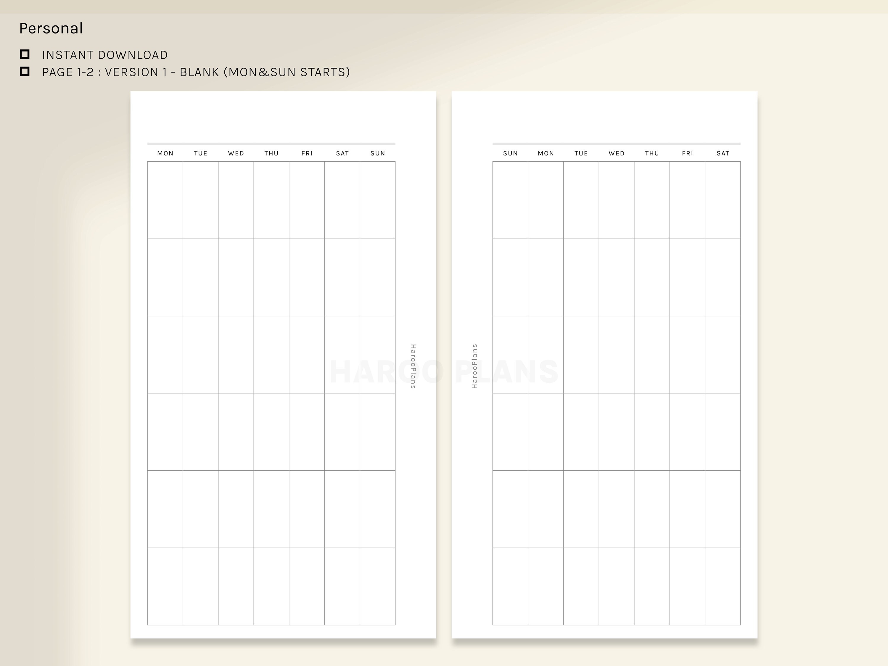 Undated Monthly Calendar Personal Printable Planner Inserts - Etsy