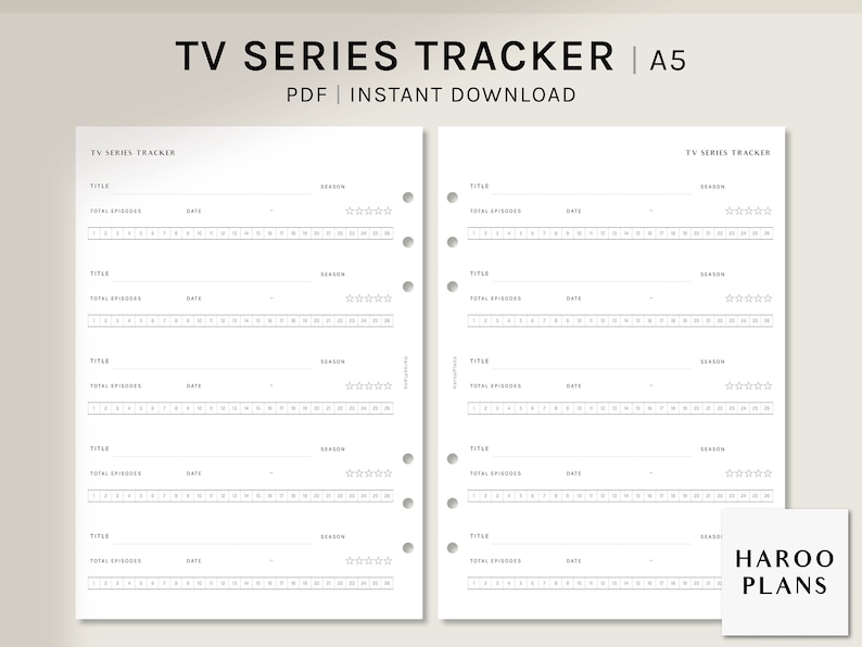 TV Series Tracker Printable Inserts A5 TV Show Checklist | Etsy