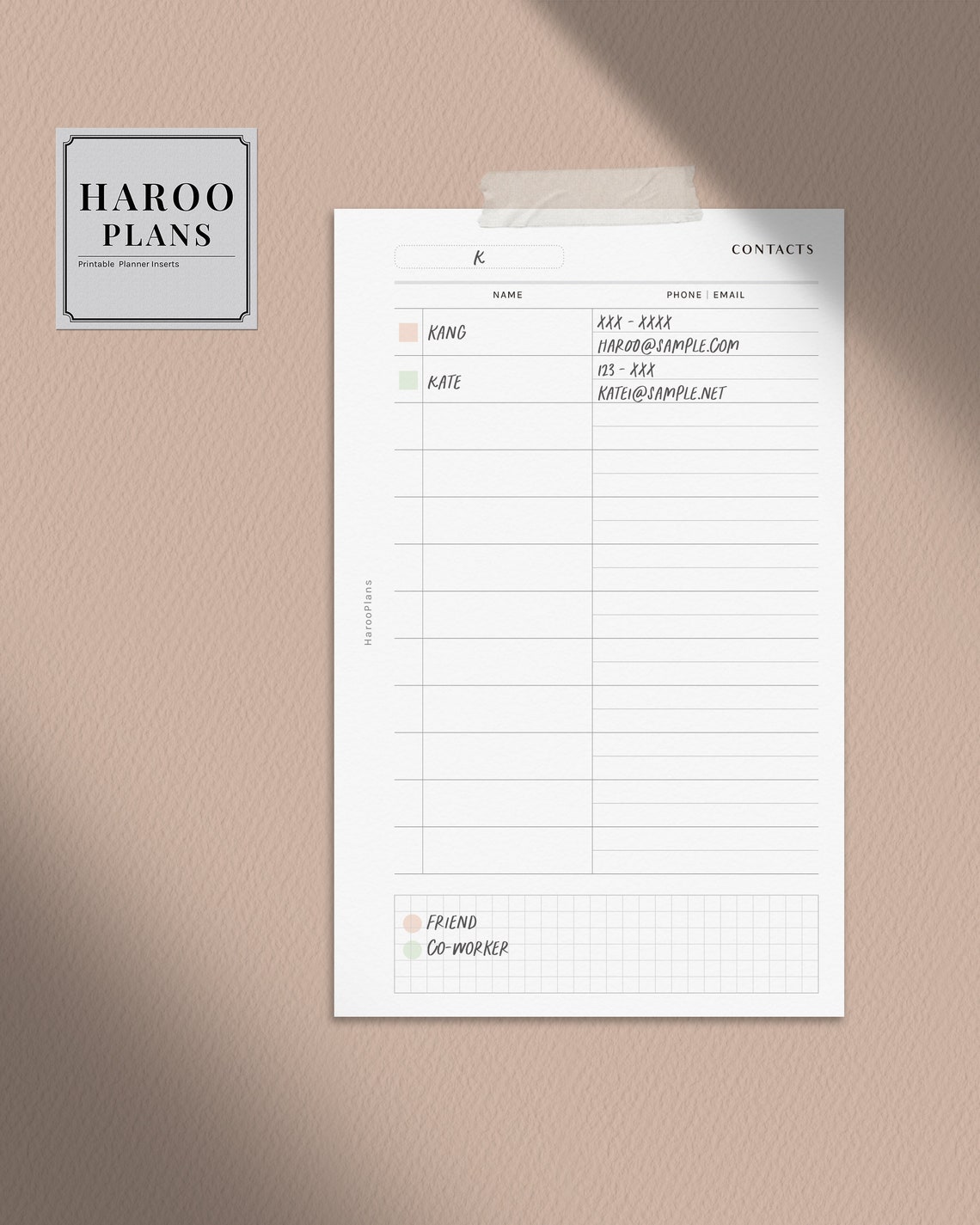 Contact List Sheet | FC Compact Printable Planner Inserts | Phone ...