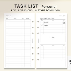 Task List | Personal Printable Planner Inserts | to Do List Template ...