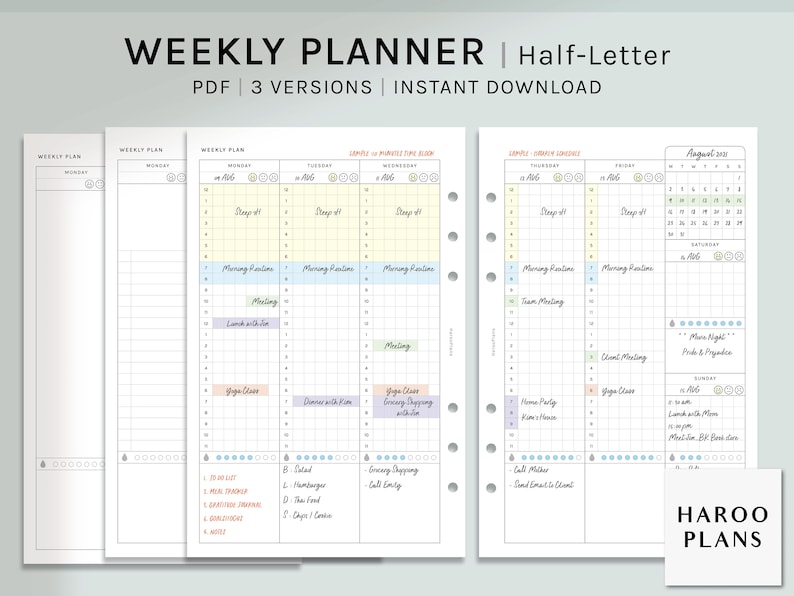 Weekly Planner Half-letter Printable Planner Inserts WO2P | Etsy
