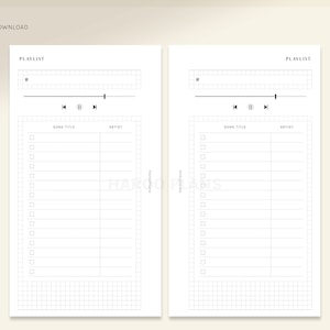 Playlist Sheets Personal Ring Printable Inserts Music List Journal ...