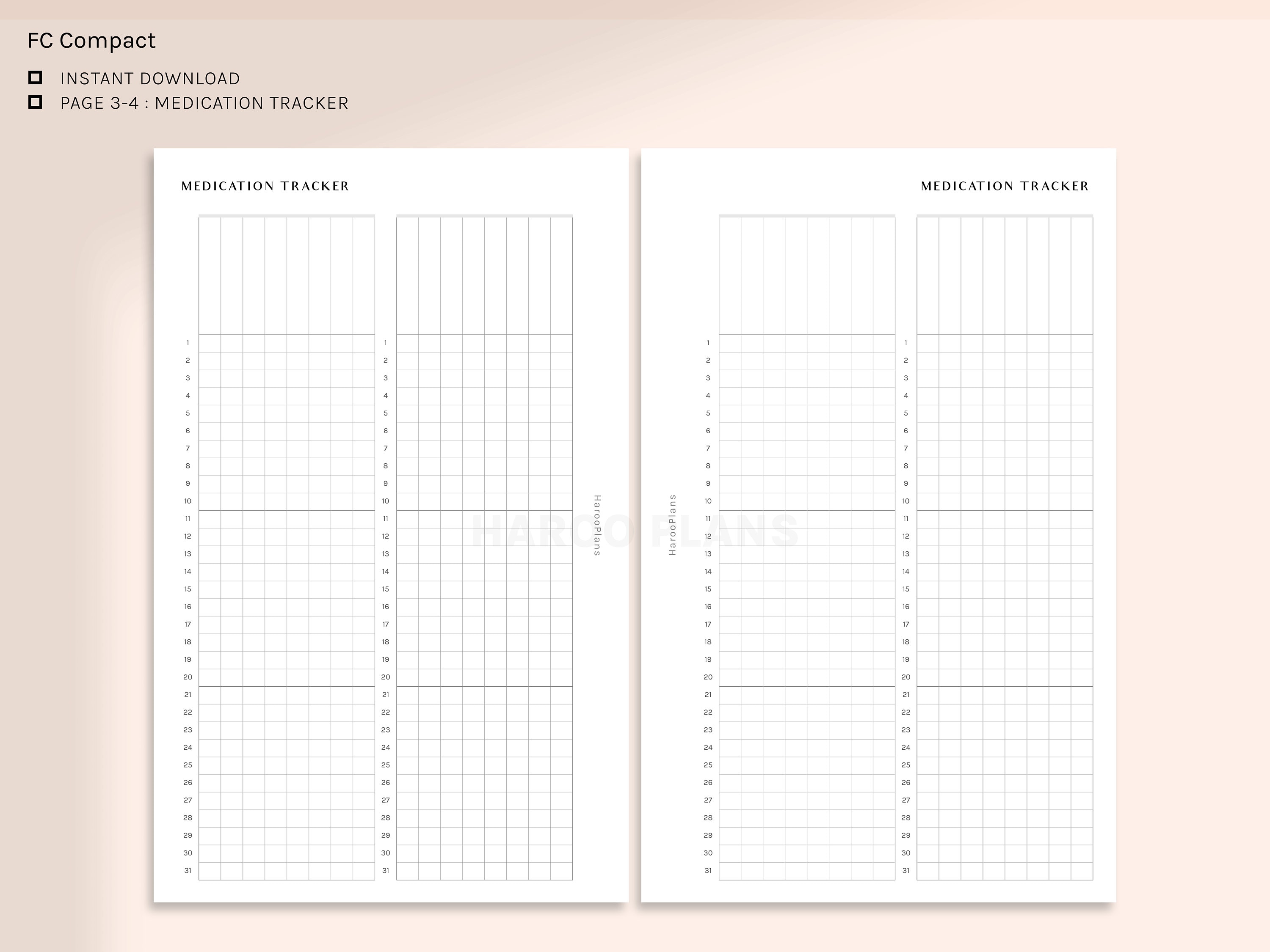 Medication List & Tracker Sheet FC Compact Printable Planner - Etsy