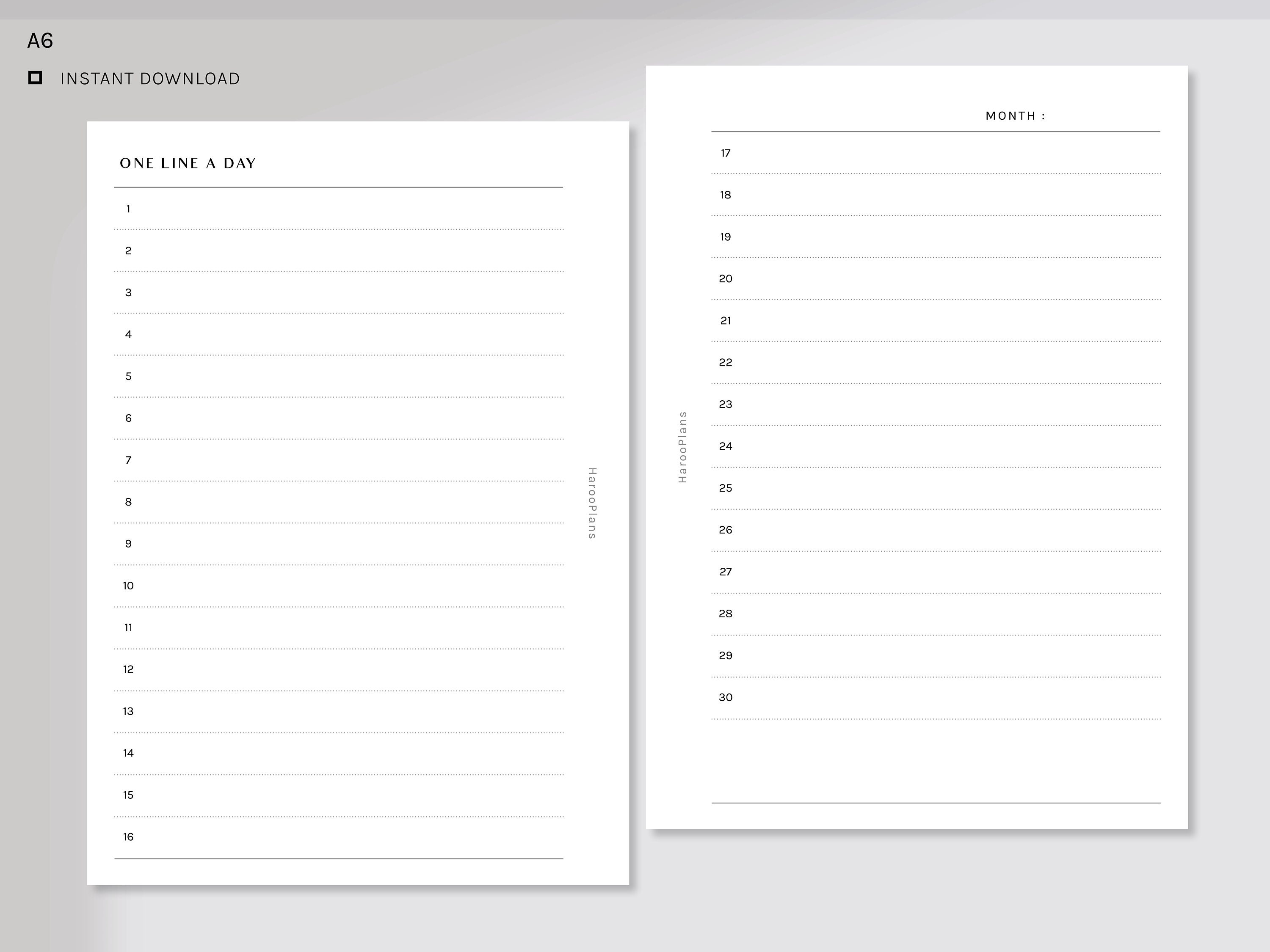 One Line A Day A6 Printable Planner Inserts Daily Diary - Etsy