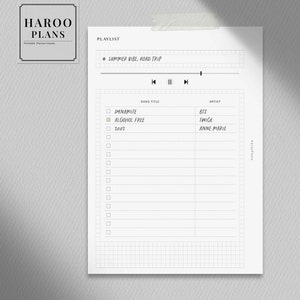 Playlist Sheet | Personal Wide Printable Planner Inserts | Music List ...