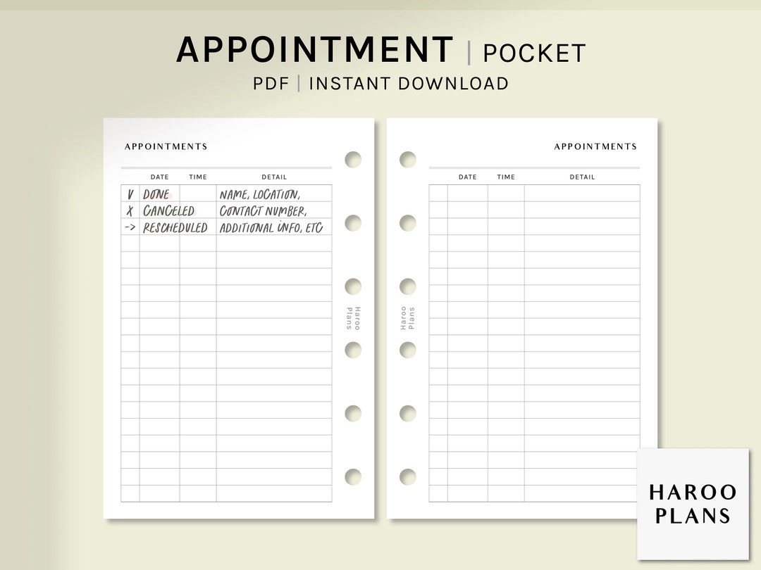Appointment Tracker | Pocket Size Printable Planner Inserts | Schedule ...