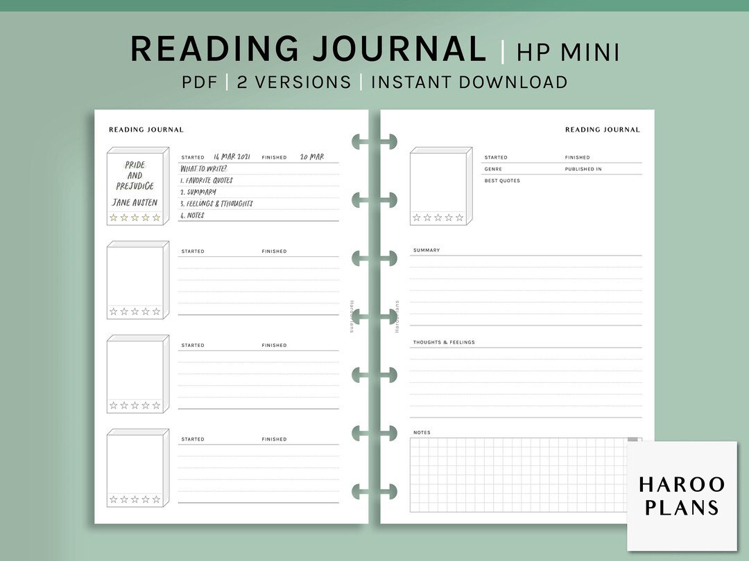 Reading Journal | HP Mini Printable Happy Planner Inserts | Book Review ...