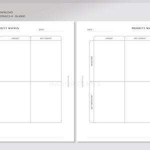 Priority Matrix A6 Printable Planner Inserts Urgent Important