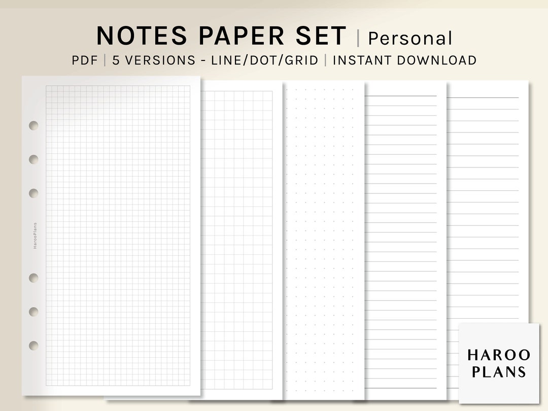 Classic Notes Paper Set Printable | Personal | Planner Inserts | Study ...