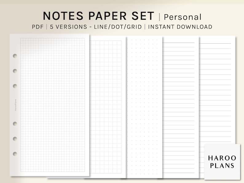 Classic Notes Paper Set Printable Personal Planner Inserts - Etsy