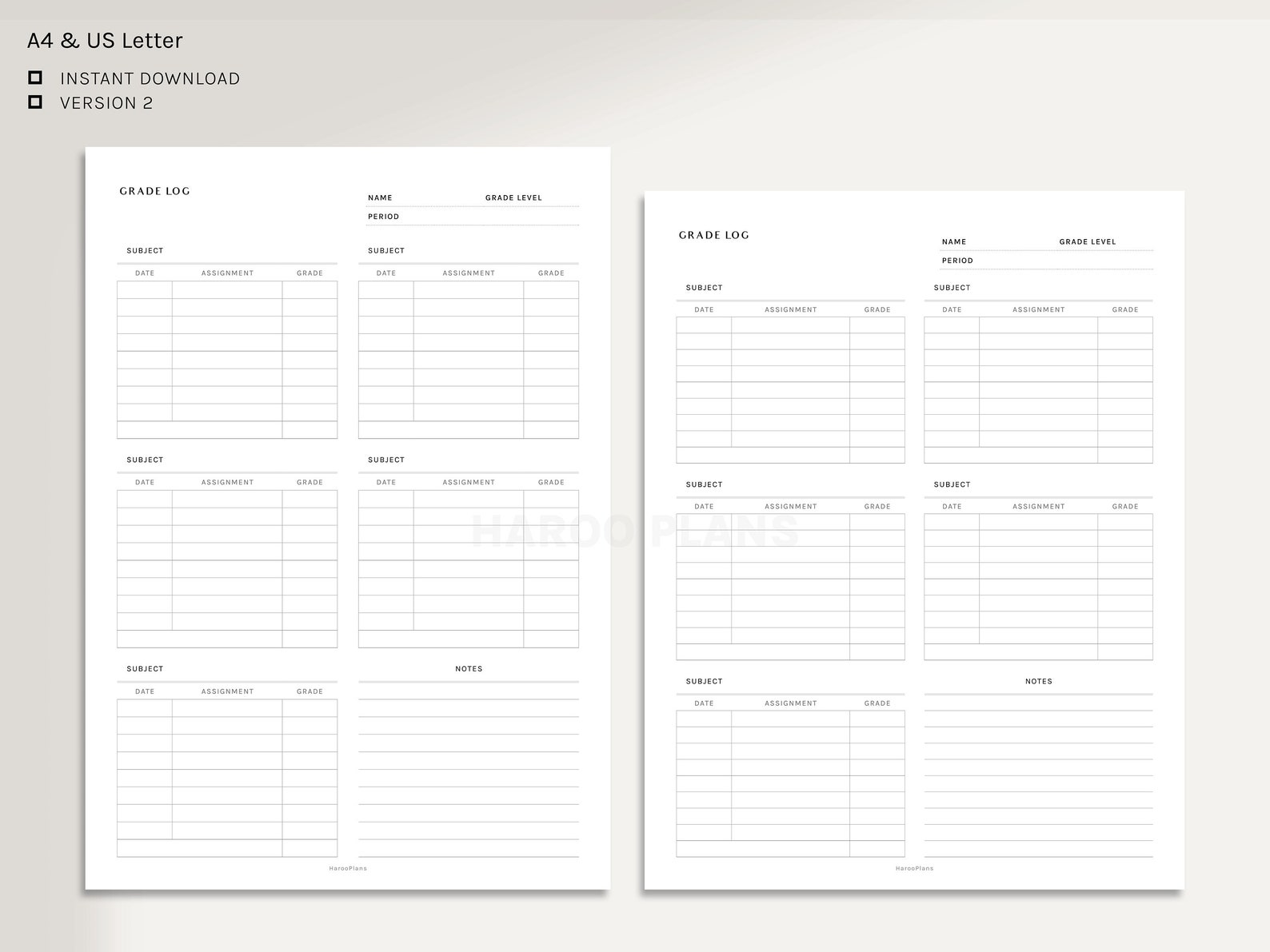Grade Log Sheet A4 US Letter Printable Planner Inserts - Etsy