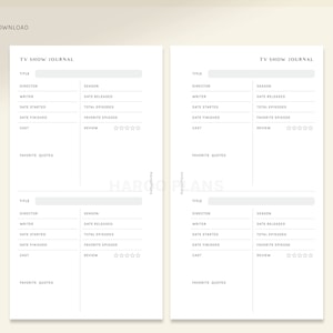 TV Show Journal | Personal Size Printable Planner Inserts | Drama ...
