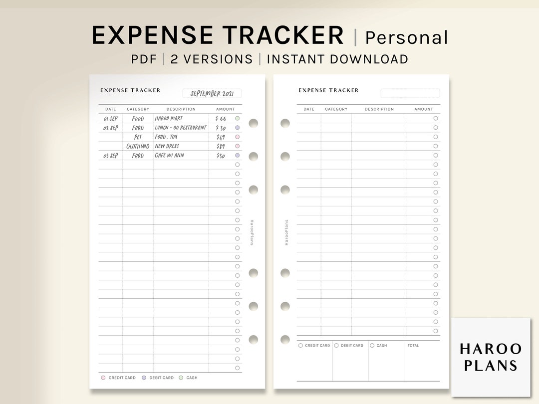Expense Tracker | Personal Size Printable Inserts | Spending Log ...