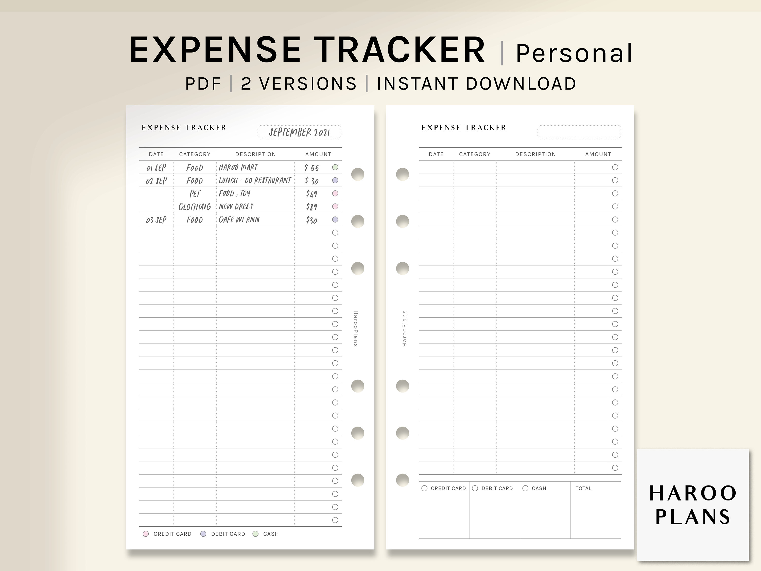 Expense Tracker Personal Size Printable Inserts Spending - Etsy
