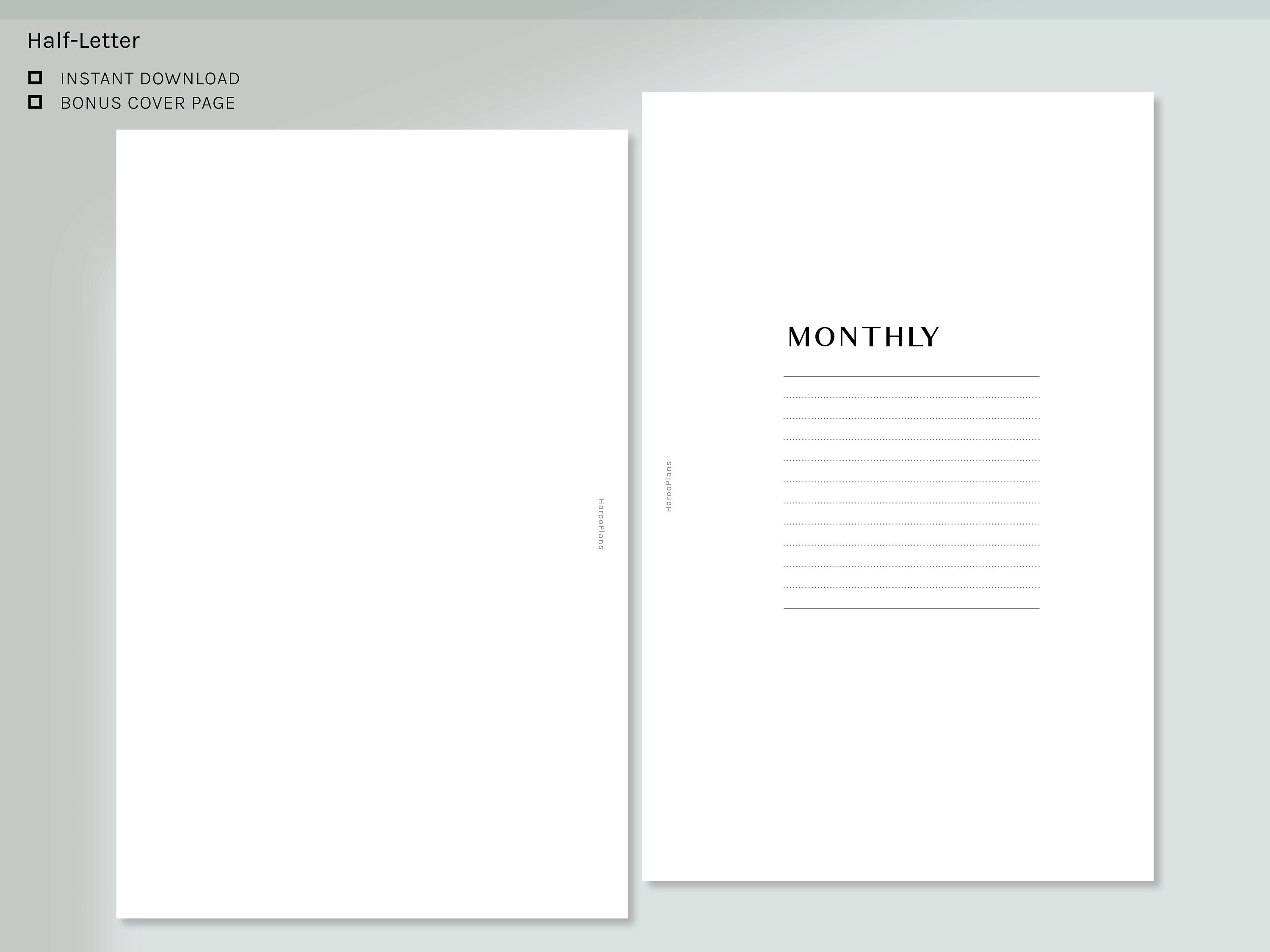 Undated Monthly Printable Planner Inserts | Half-letter | MO2P Template ...