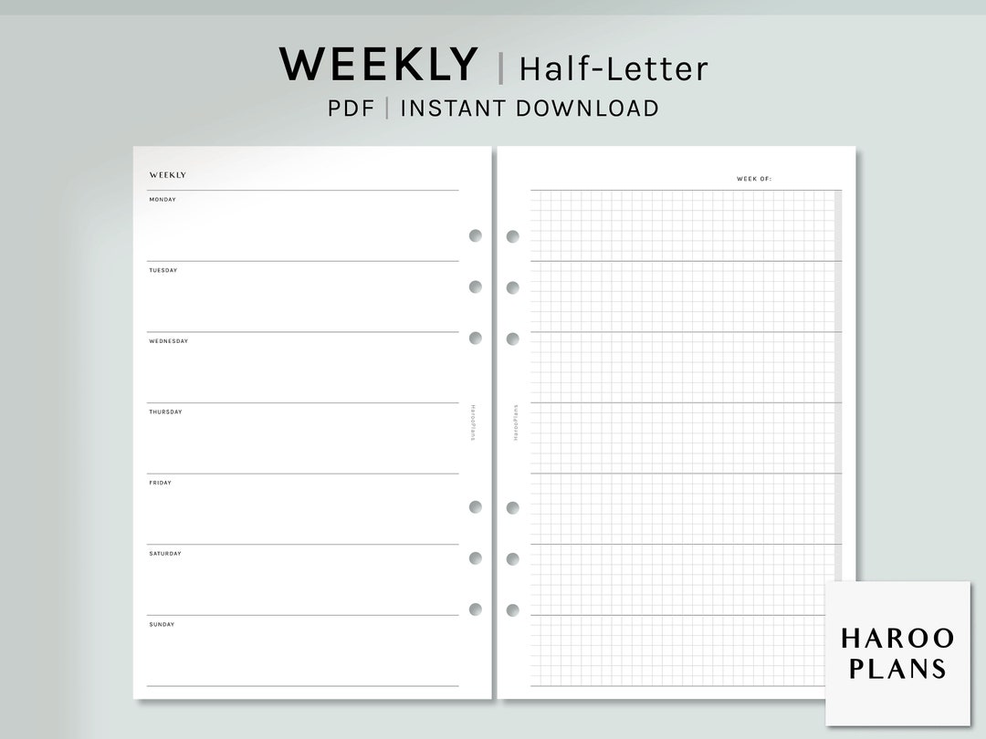 Undated Weekly | Half-letter Printable Planner Inserts | Weekly With ...
