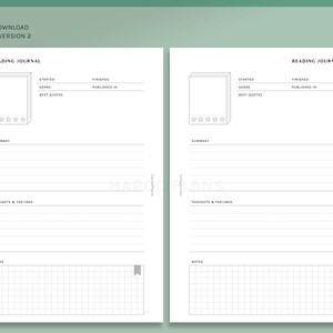 Reading Journal HP Mini Printable Happy Planner Inserts Book Review Log ...