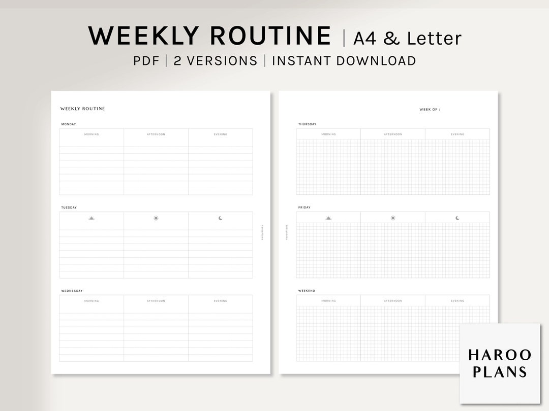 Weekly Routine | A4, US Letter Printable Planner Inserts | WO2P ...