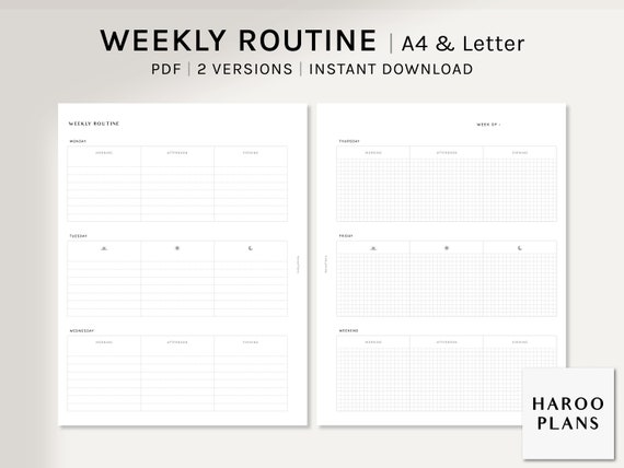 Weekly Routine A4 US Letter Printable Planner Inserts | Etsy
