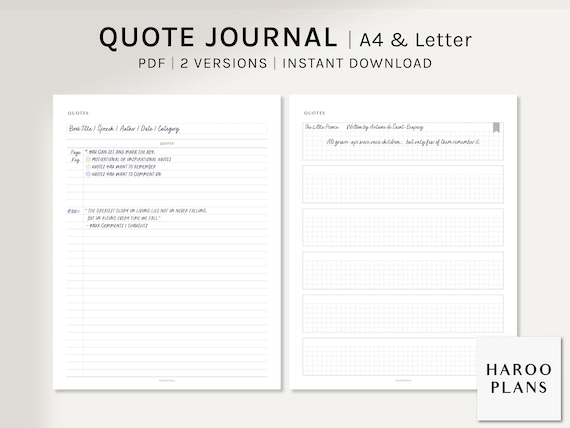 Quotes Journal A4 US Letter Printable Planner Inserts | Etsy