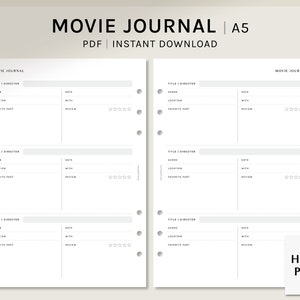 Movie Journal Printable Inserts A5 Film Journal Template PDF Simple ...