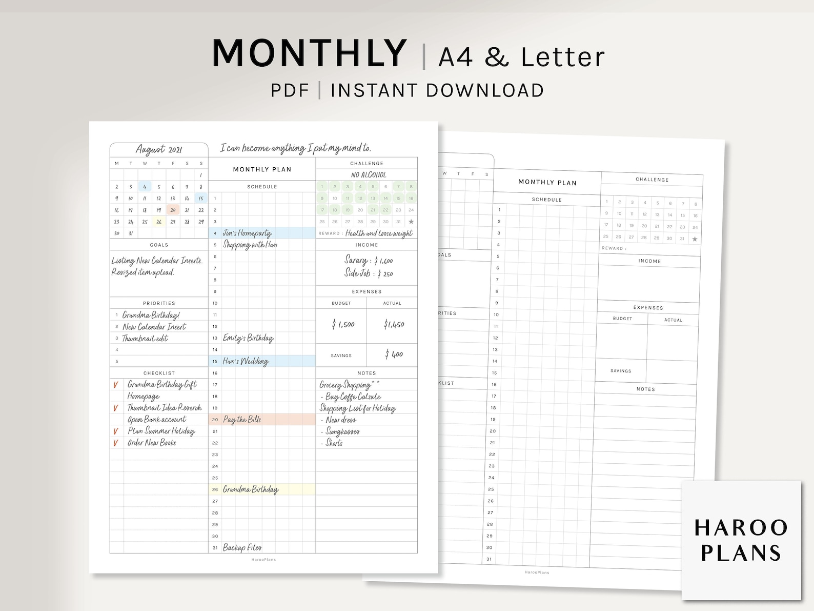 Monthly Planner A4 US Letter Printable Inserts Monthly - Etsy