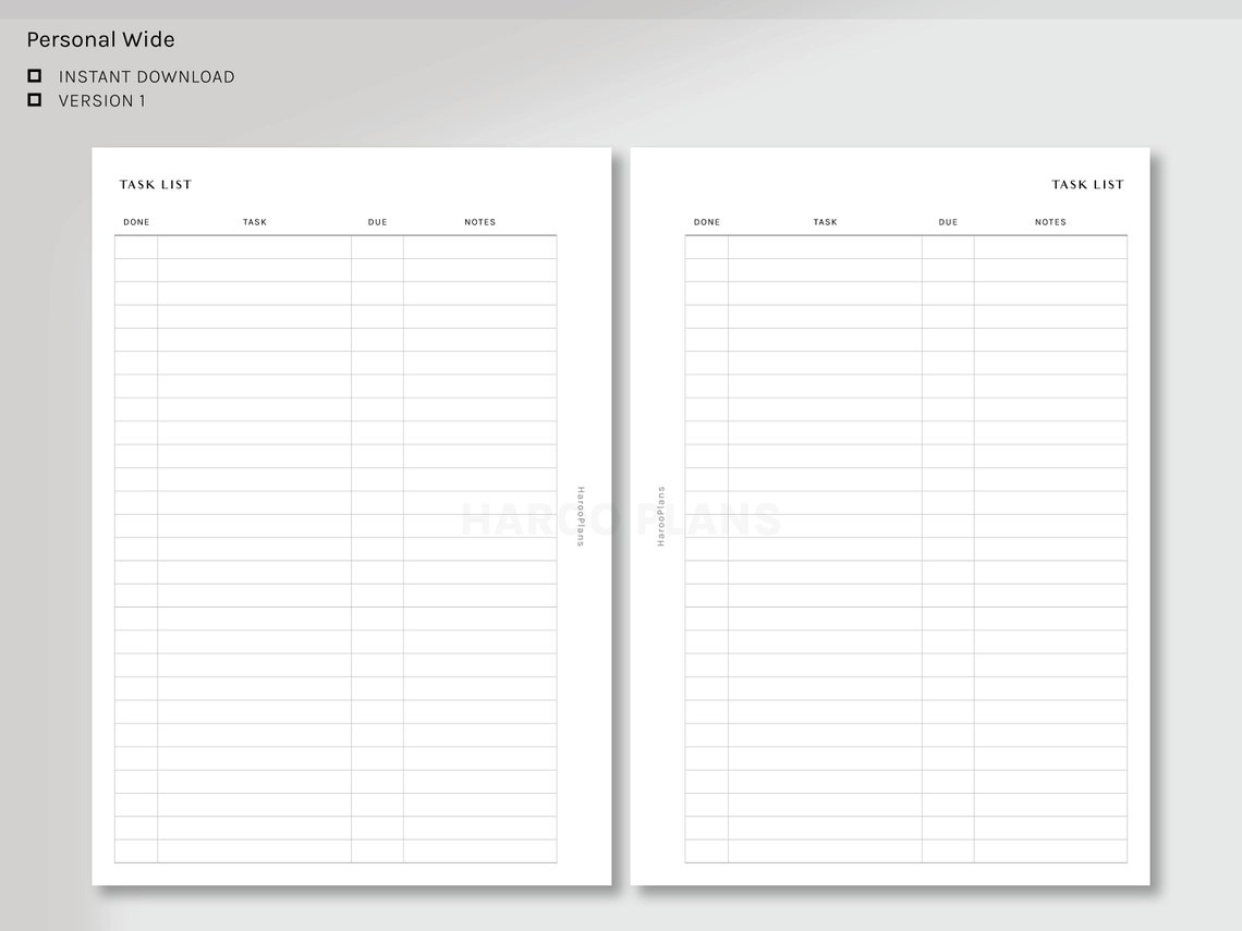 Task List Personal Wide Printable Planner Inserts to Do - Etsy