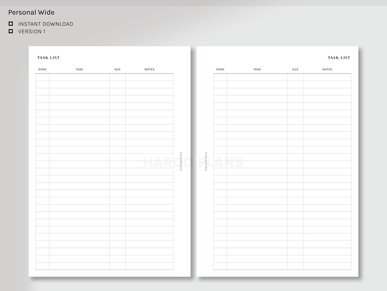 Task List Personal Wide Printable Planner Inserts to Do - Etsy