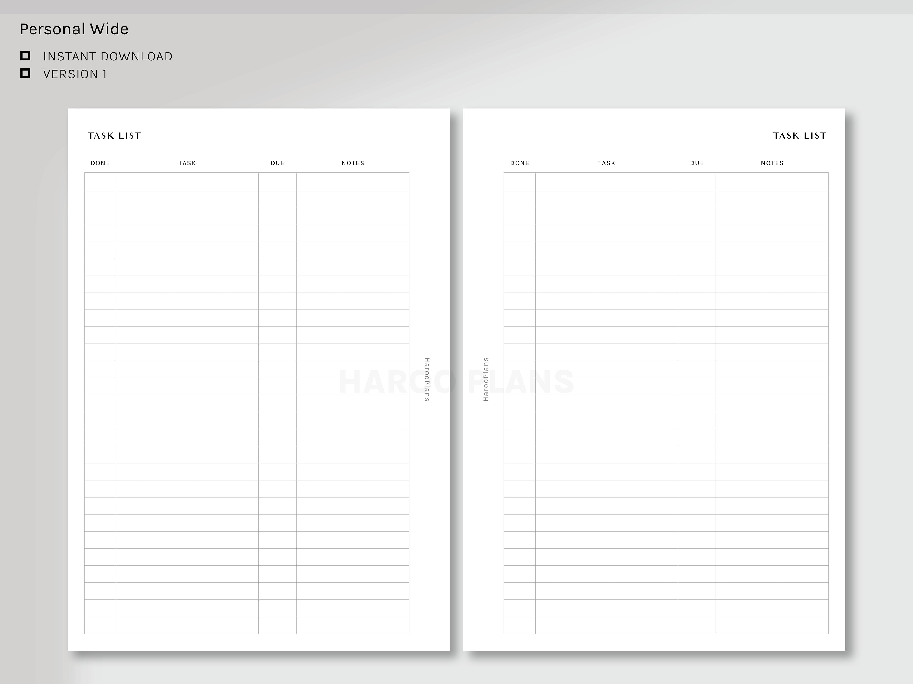 Task List Personal Wide Printable Planner Inserts to Do - Etsy