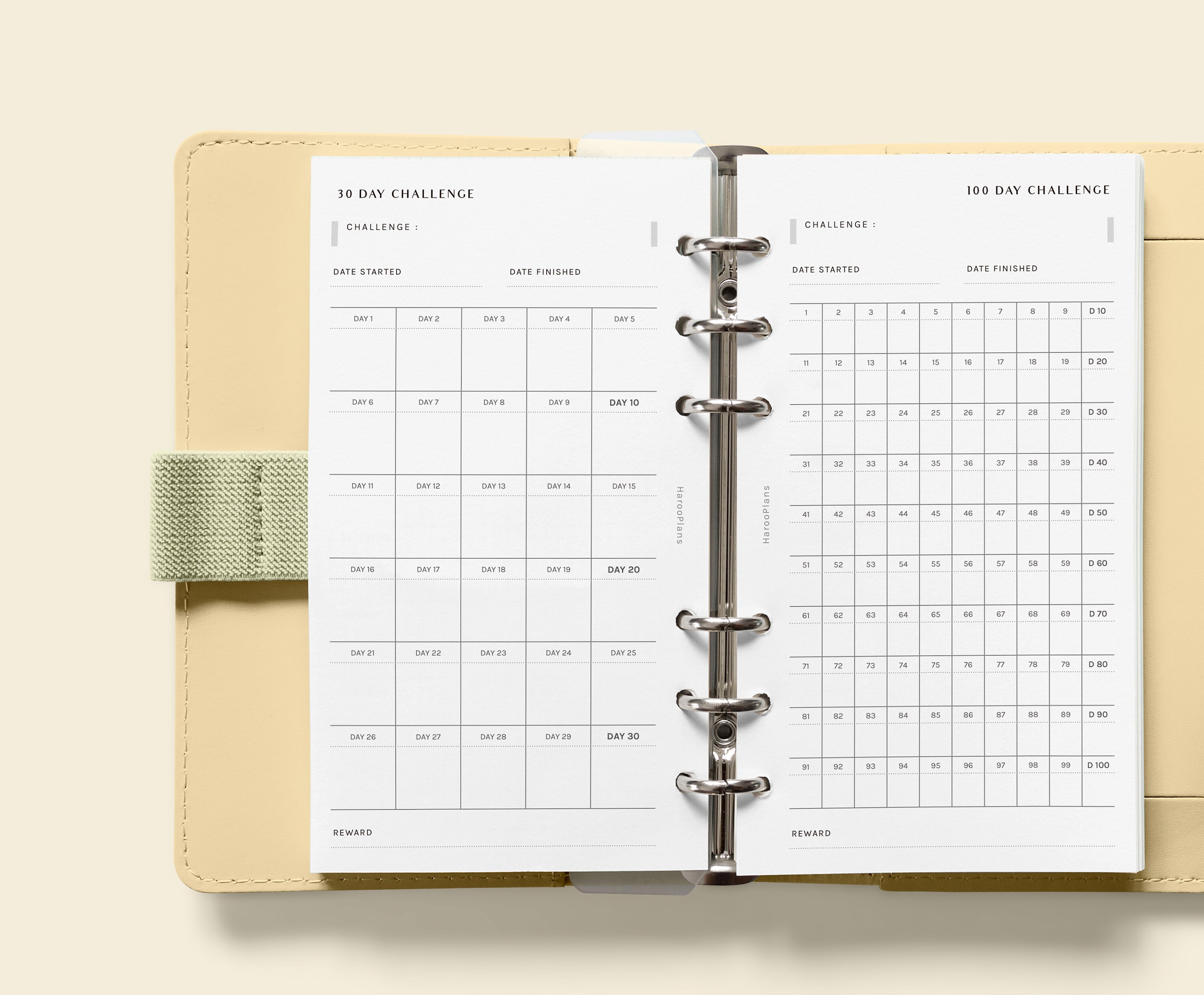 Challenge Sheet | Personal Size Printable Planner Inserts | 30 50 100 ...