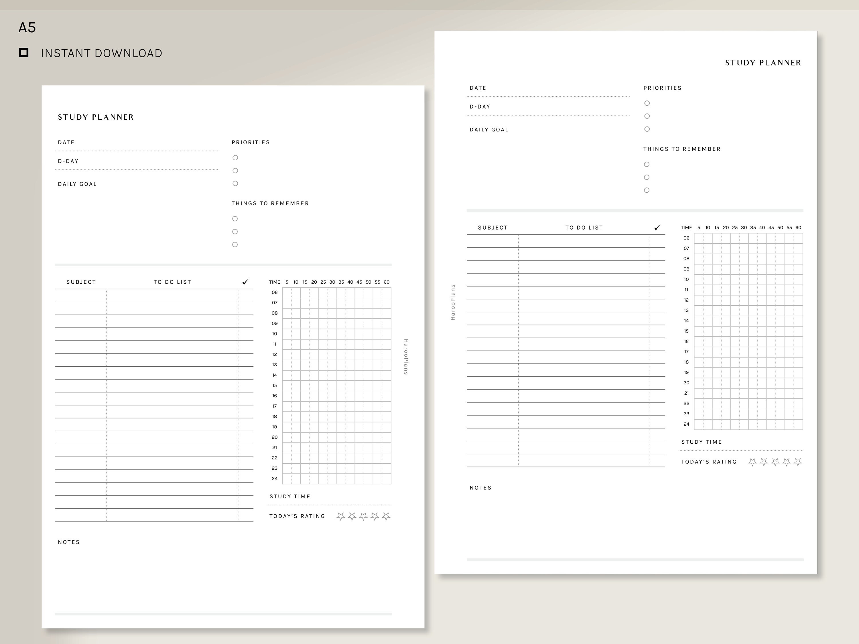 Daily Study Planner A5 Printable Planner Inserts Template - Etsy
