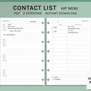 Contact List | HP Mini Printable Happy Planner Inserts | Phone Number ...
