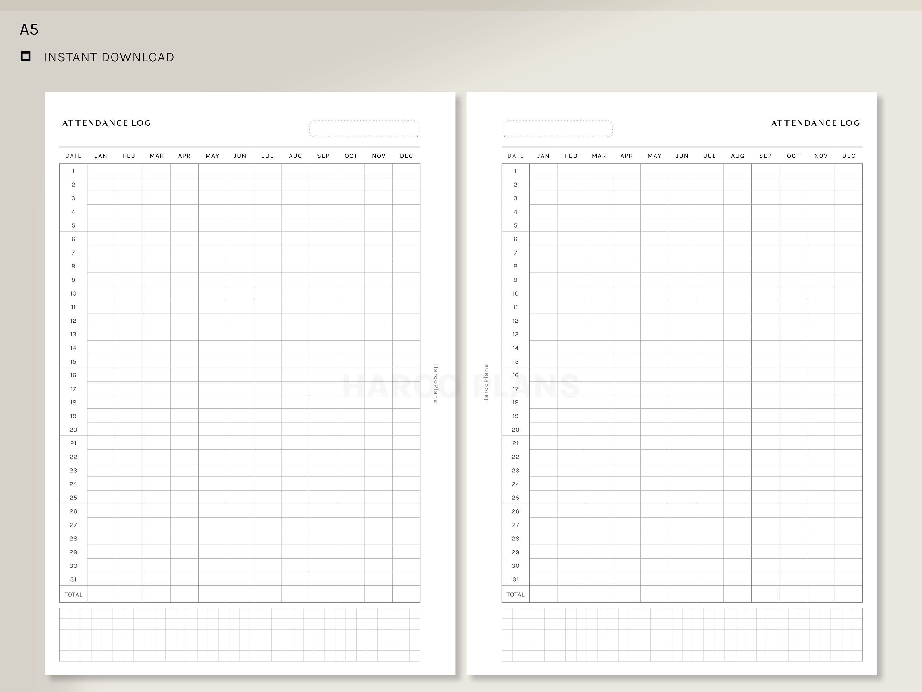 Attendance Log Sheet A5 Printable Planner Inserts - Etsy