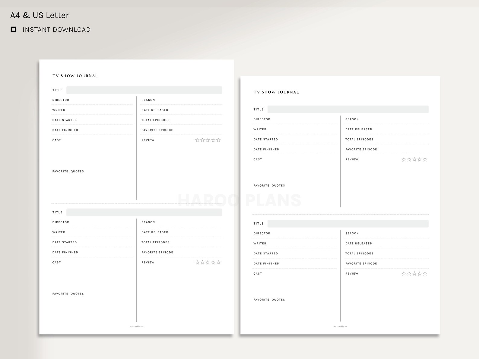 TV Show Journal A4 US Letter Printable Planner Inserts - Etsy