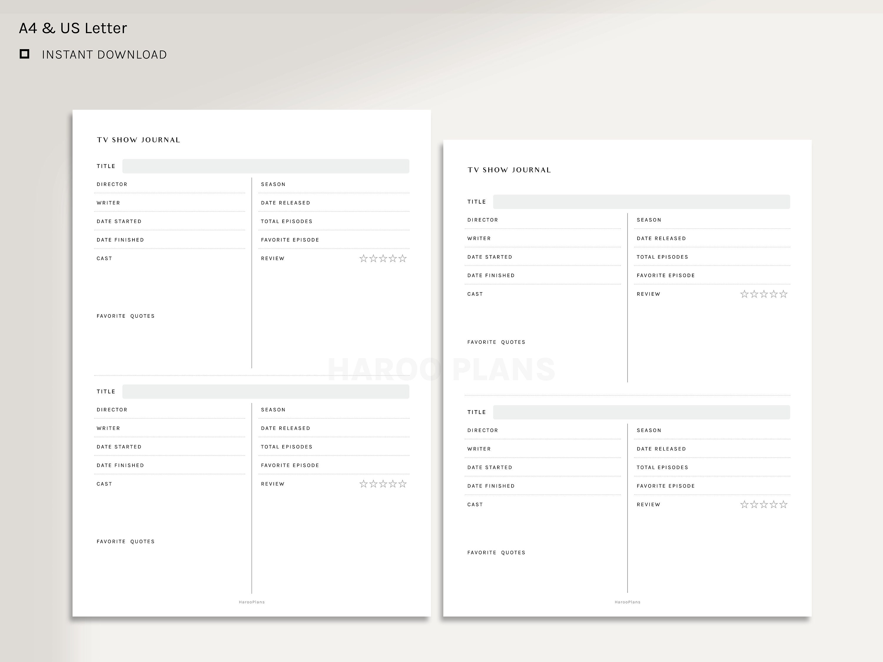 TV Show Journal A4 US Letter Printable Planner Inserts - Etsy