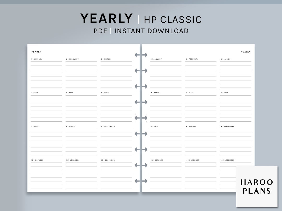 Yearly Sheet | HP Classic Printable Happy Planner Inserts | Blank ...