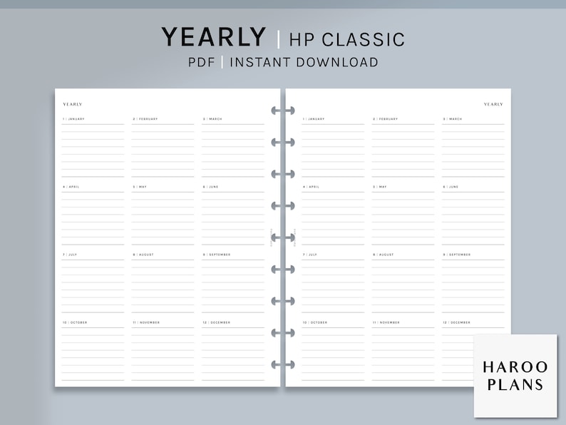Yearly Sheet | HP Classic Printable Happy Planner Inserts | Blank ...