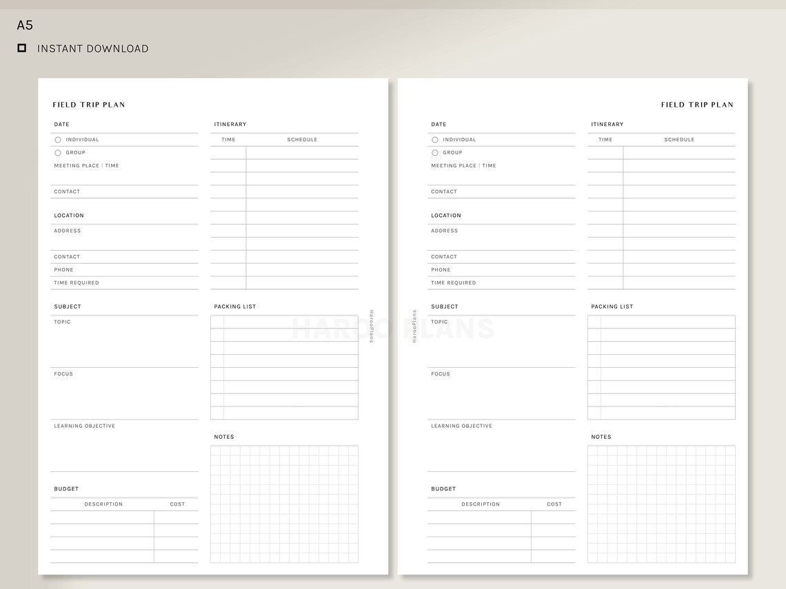 Field Trip Planning Sheet A5 Printable Planner Inserts - Etsy