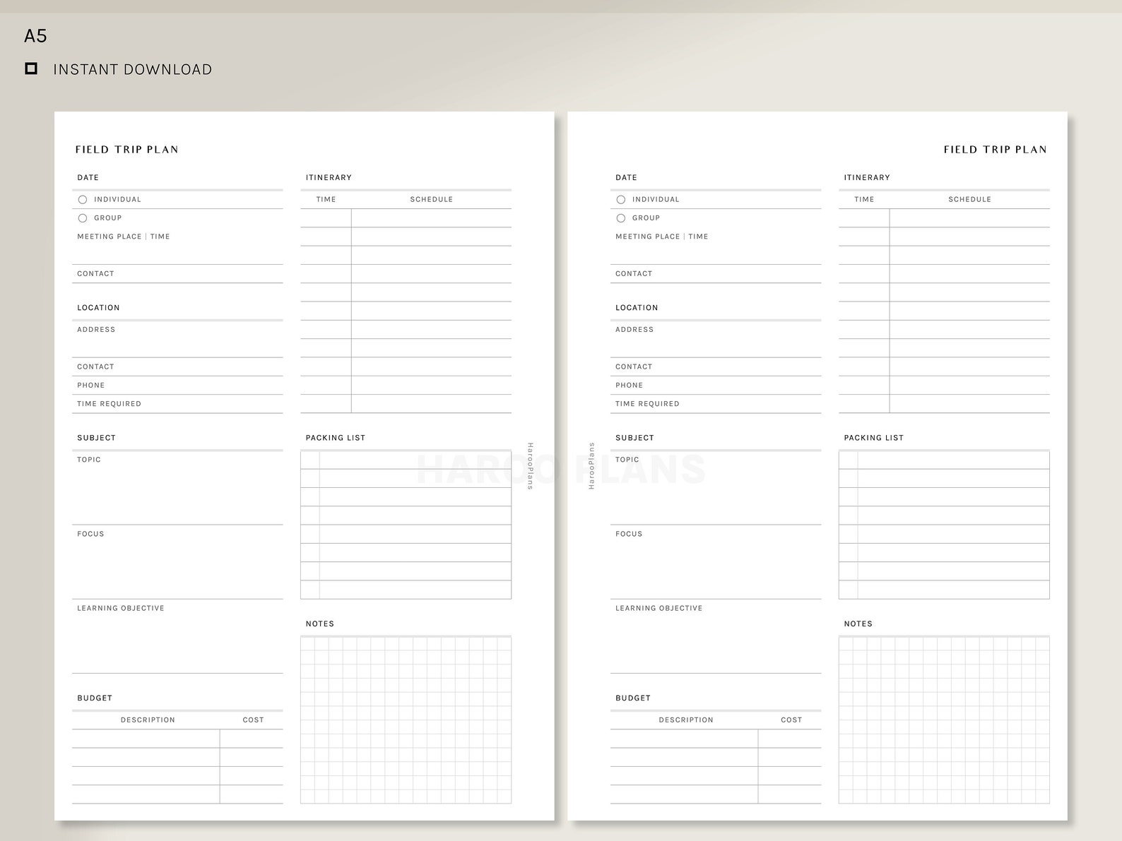 Field Trip Planning Sheet A5 Printable Planner Inserts - Etsy