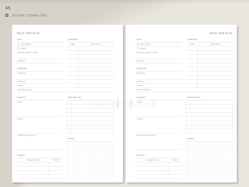 Field Trip Planning Sheet A5 Printable Planner Inserts - Etsy