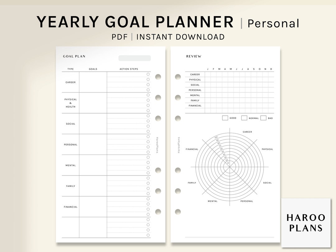 Goal Planner | Personal Size Printable Inserts | Life Goal Setting ...