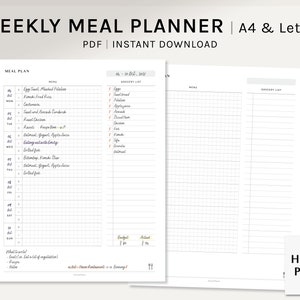 Meal Plan With Grocery List A4 US Letter Printable Planner - Etsy