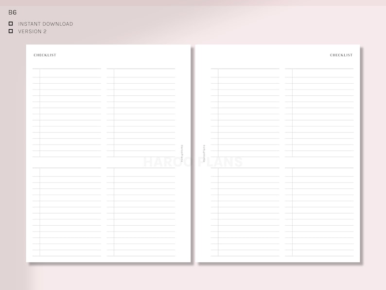 Checklist Sheet B6 Ring Printable Planner Inserts Work - Etsy