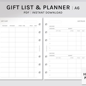 Gift Giving List A6 Printable Planner Inserts Gift Log Template for ...