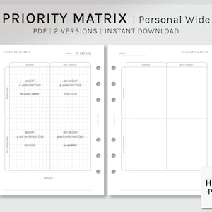 Priority Matrix | Personal Wide Printable Planner Inserts | Urgent ...