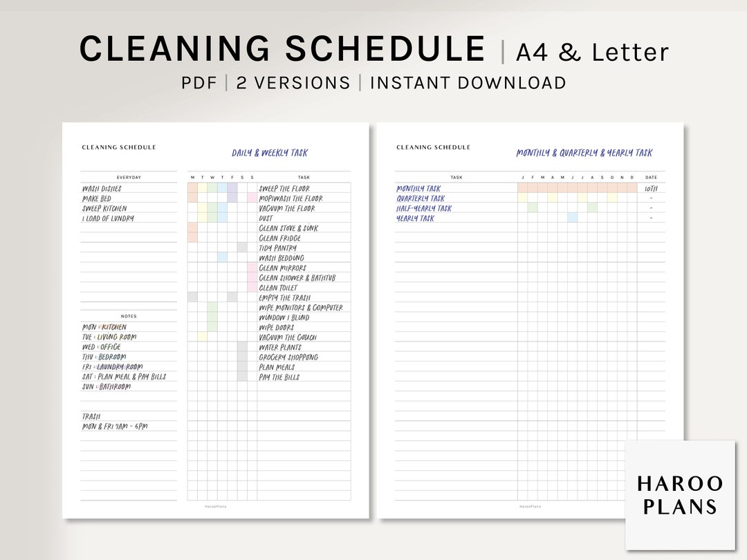 Cleaning Schedule | A4, US Letter Printable Planner Inserts ...