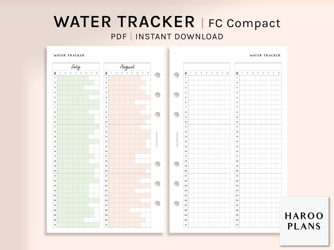 Water Tracker | FC Compact Printable Planner Inserts | Water Intake Log ...