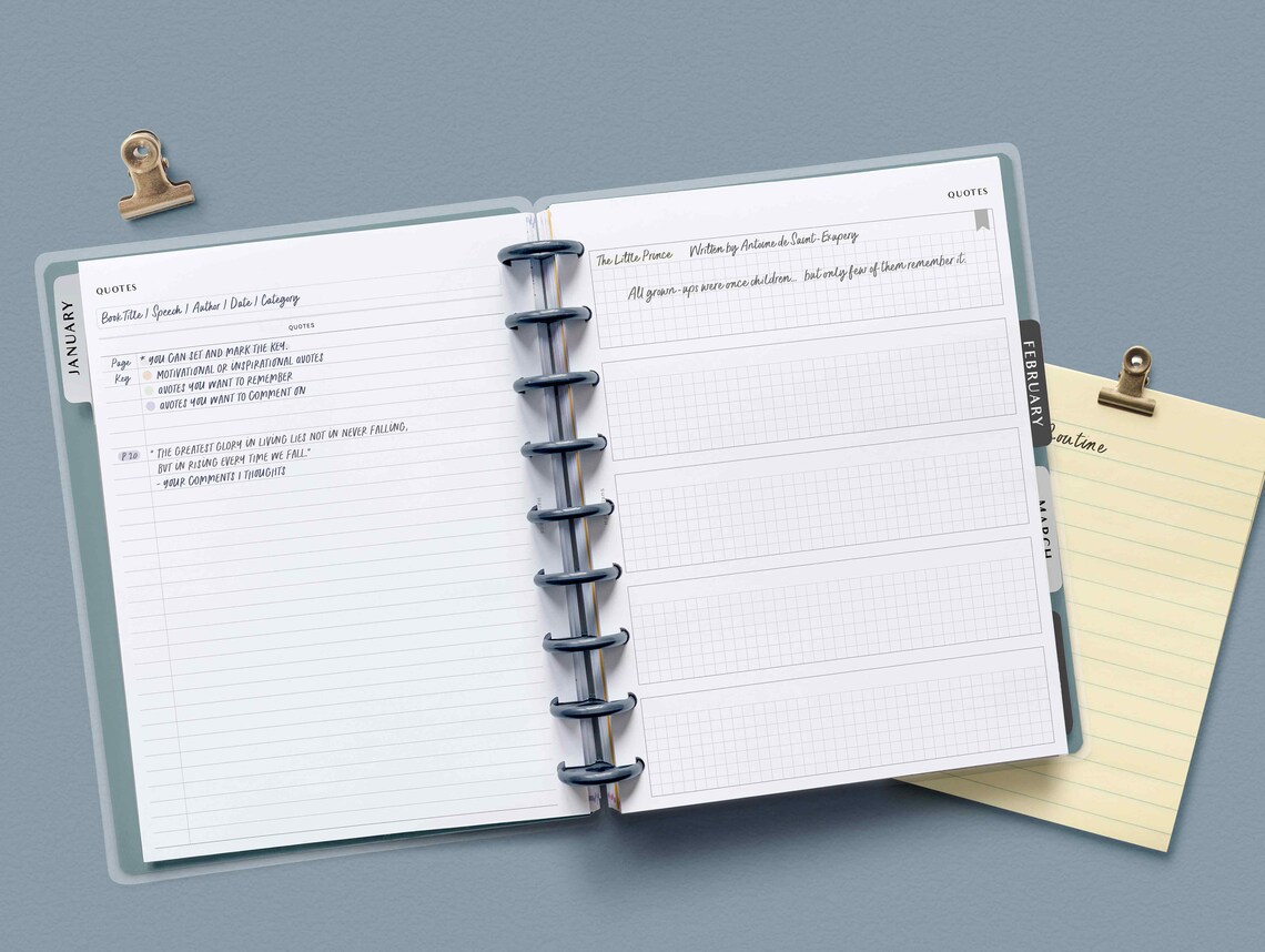Quotes Journal | HP Classic Printable Happy Planner Inserts | Reading ...